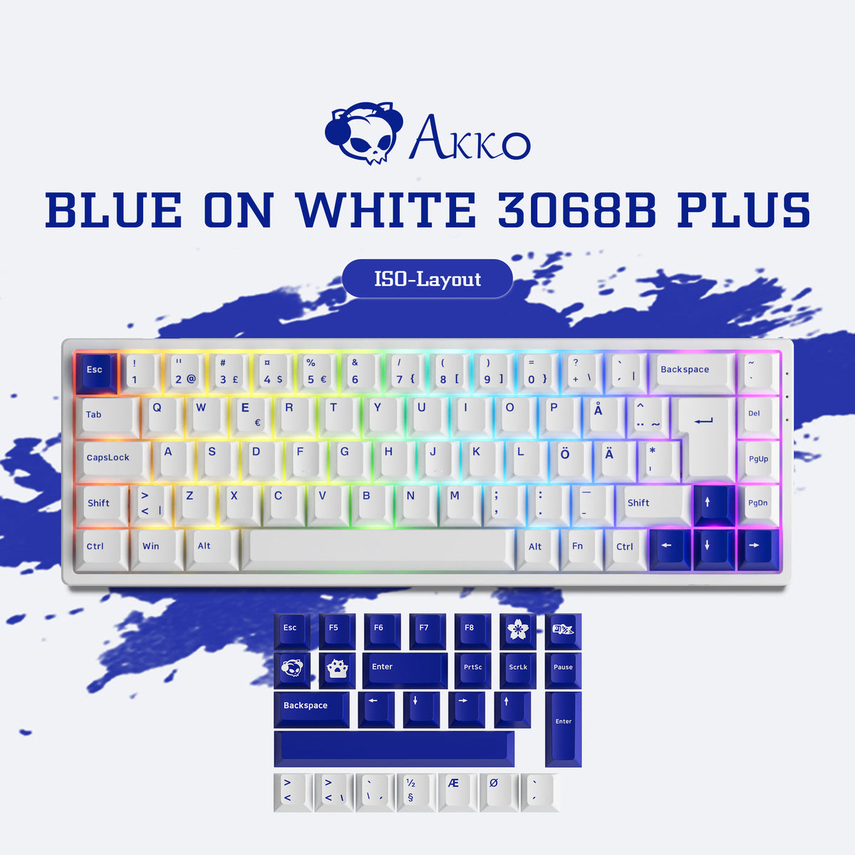 Akko Blue on White 3068B Plus ISO DE/Nordic Keyboard | AKKO EU
